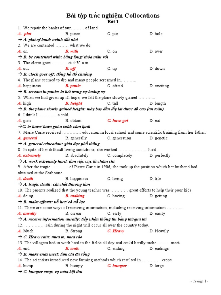 Collocations Practice Exercises | PDF