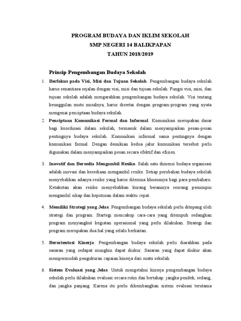 Program Budaya Dan Iklim Sekolah | PDF | Pengembangan Diri