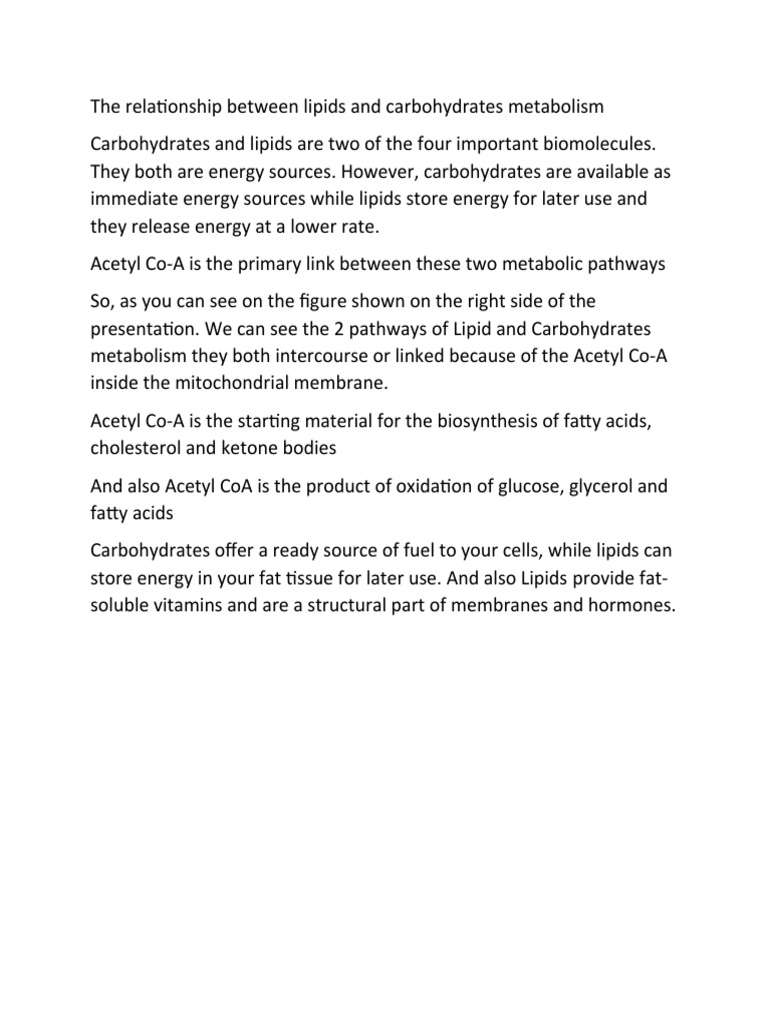 The Relationship Between Lipids and Carbohydrates Metabolism | PDF ...