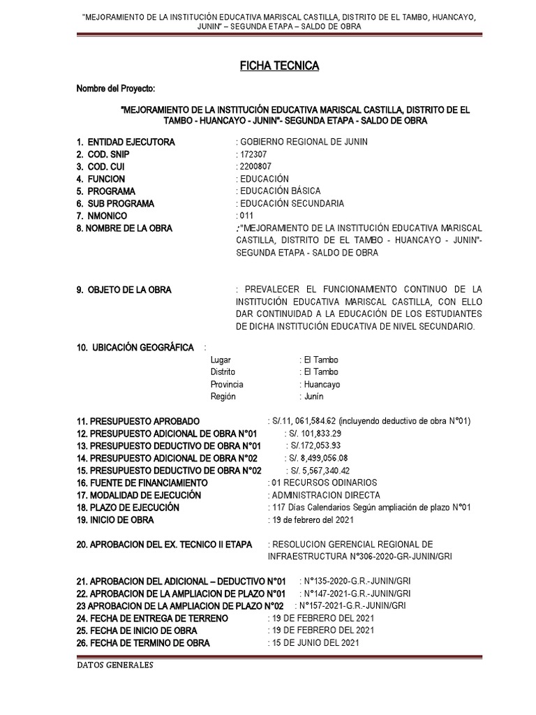 Ficha Tecnica de Obra | PDF