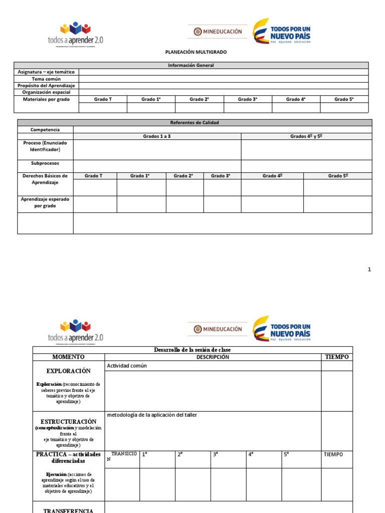 FORMATO PLANEACIÓN MULTIGRADO Version Final | PDF