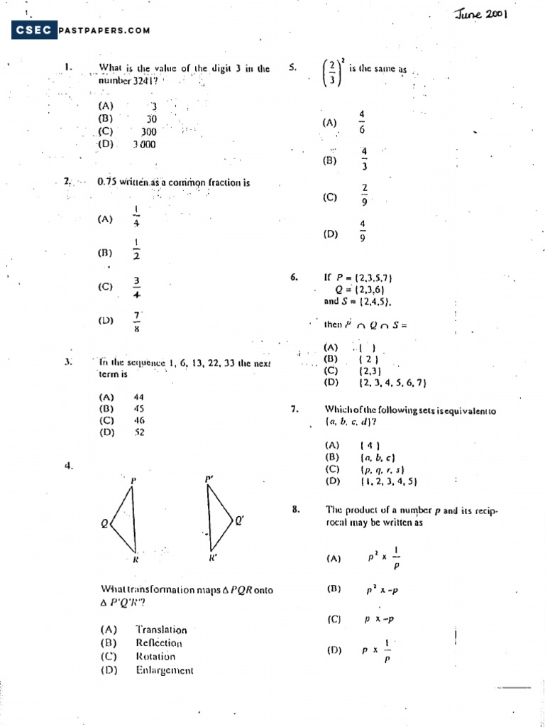June 2001 p1 | PDF | Geometry | Elementary Mathematics