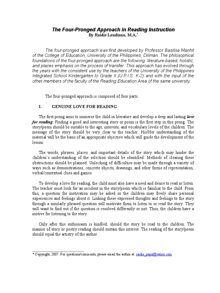 The Four Pronged Approach in Reading Instruction | PDF | Thought ...