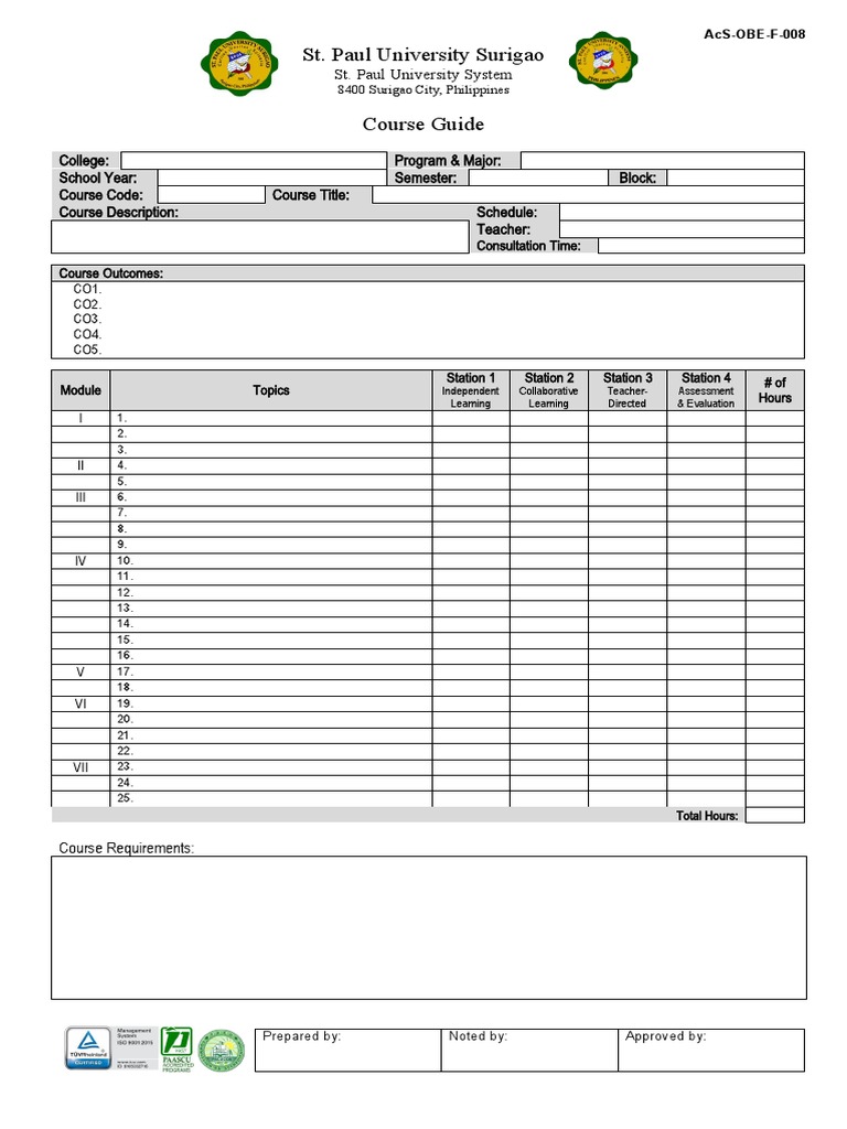 AcS OBE F 008 - OBE Course Guide 1 | PDF