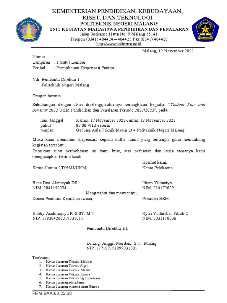 Surat Permohonan Dispensasi | PDF