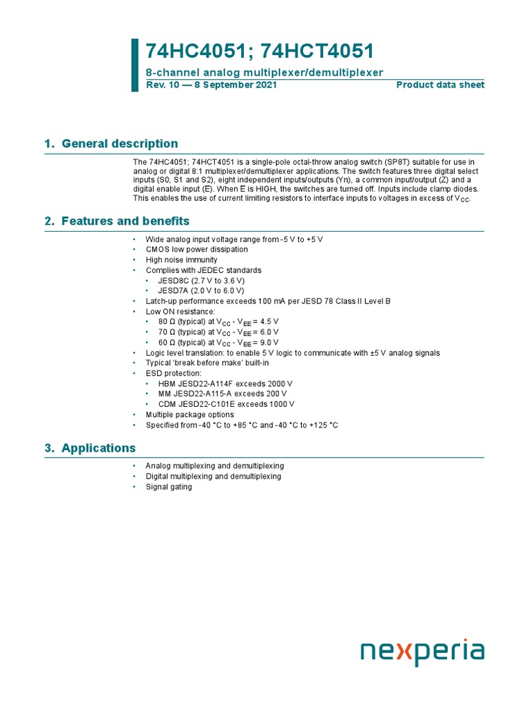 74HC HCT4051 | PDF | Analogue Electronics | Logic Gate