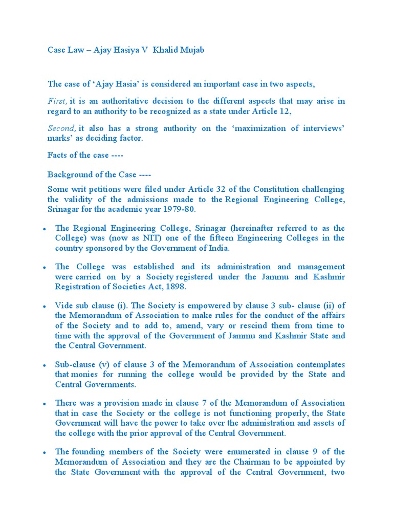 Case Laws AJay Hasiya V Khalid Mujab | PDF | Test (Assessment ...