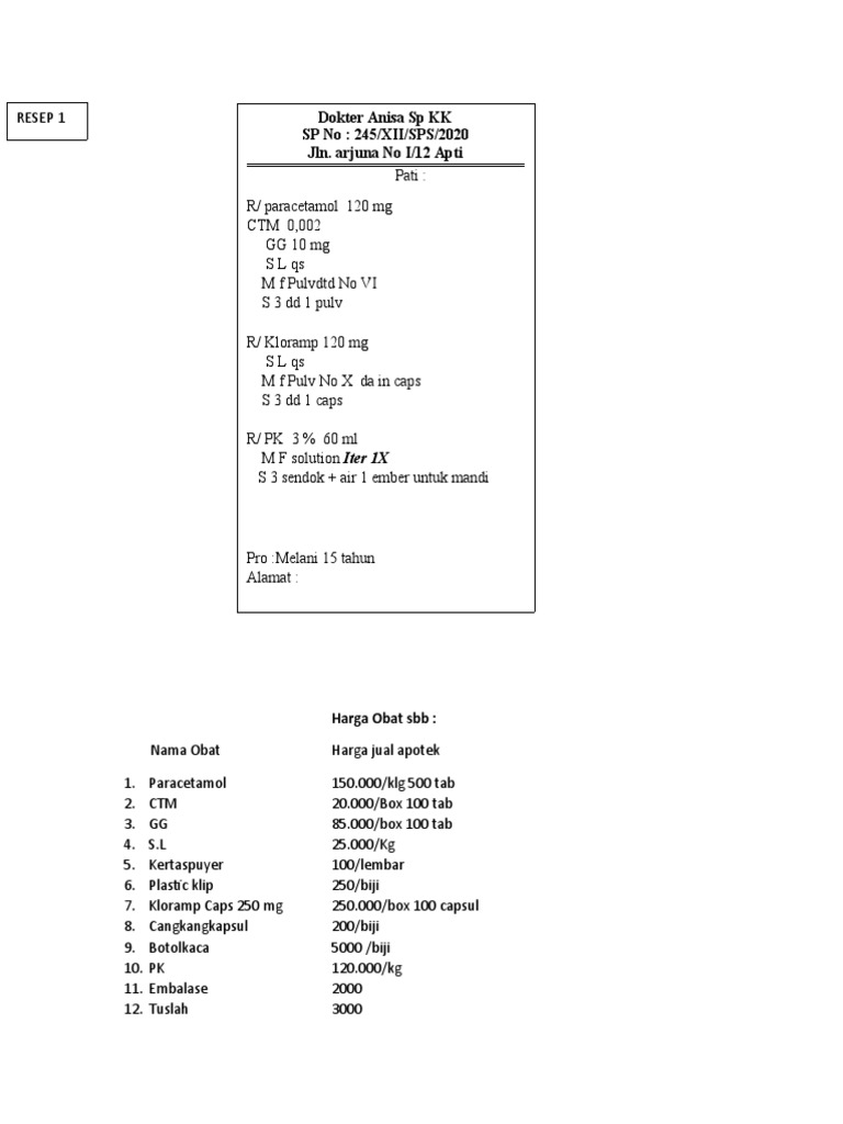 Resep Praktek Kls XI BIM | PDF