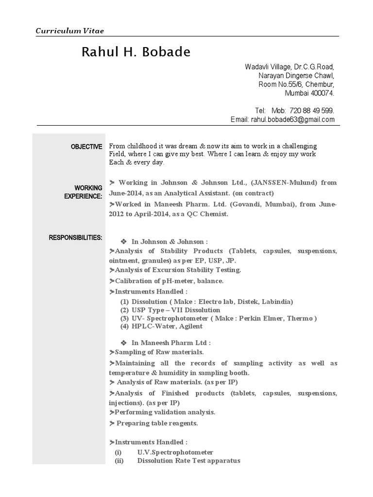Curriculum Vitae-RAHUL J&J-NEW | PDF | Chemistry