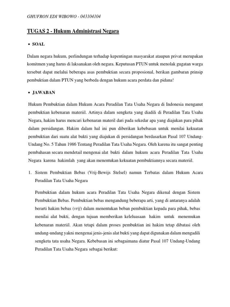 Beban Pembuktian dalam PTUN | PDF | Ilmu Sosial | Hukum