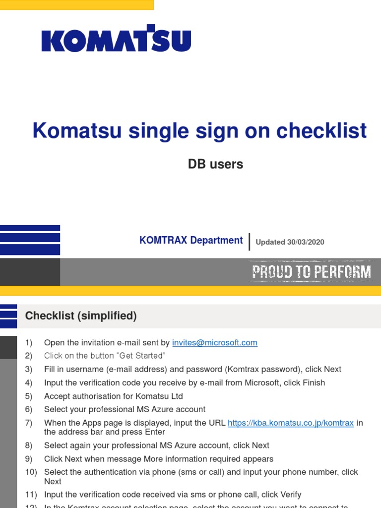 Checklist Komatsu SSO Process DB v4 | PDF | Authentication | Password