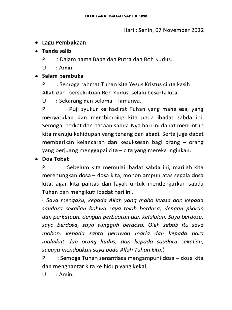 Tata Cara Ibadah KMK | PDF