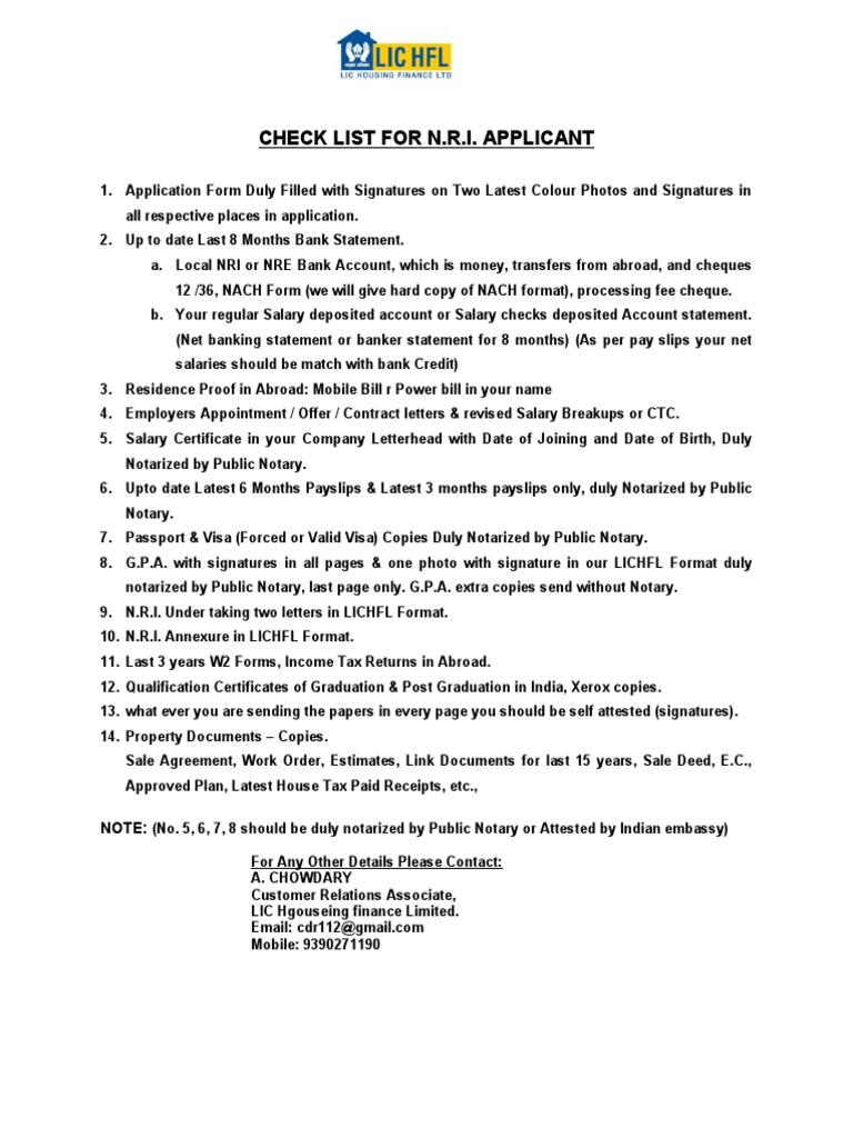 Check List For NRI Loan | PDF