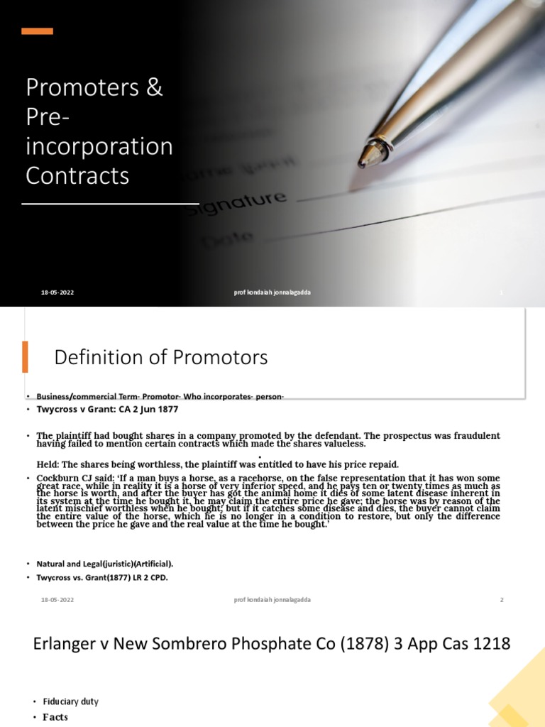 Promoters & Pre-Incorporation Contracts | PDF | Securities (Finance ...