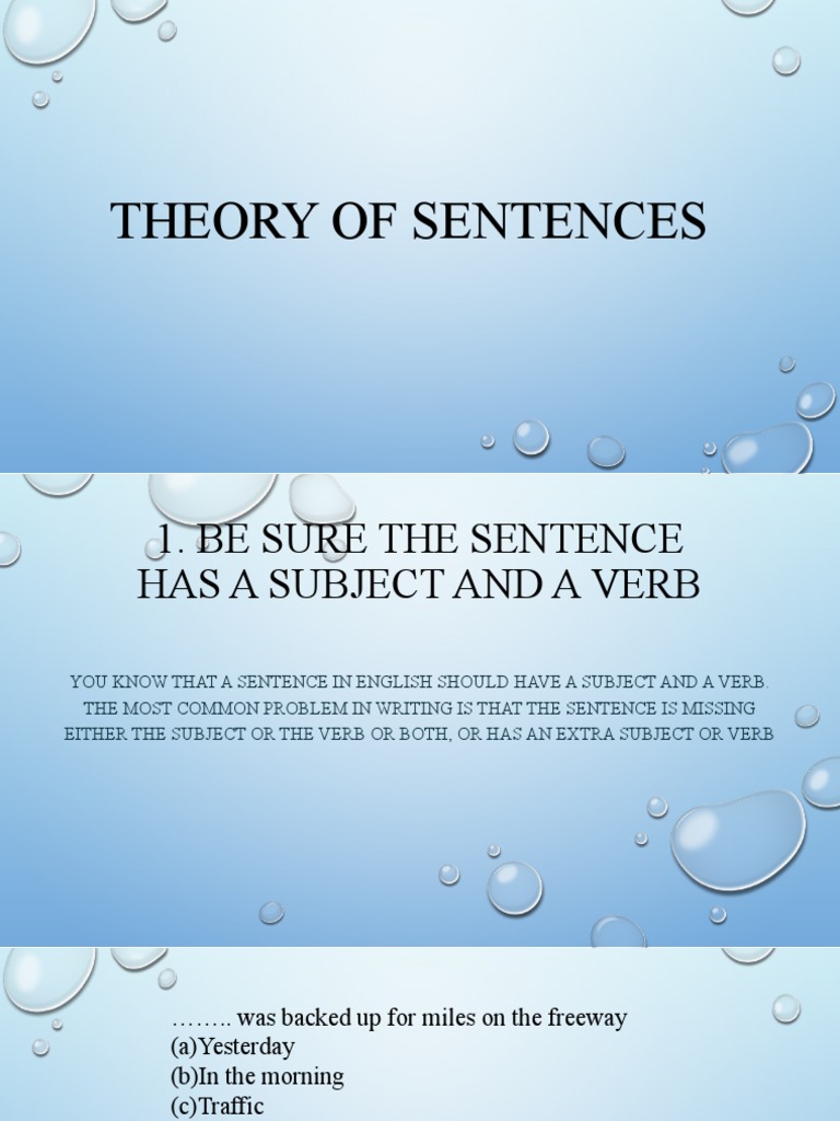 Theory of Sentences | PDF | Subject (Grammar) | Verb