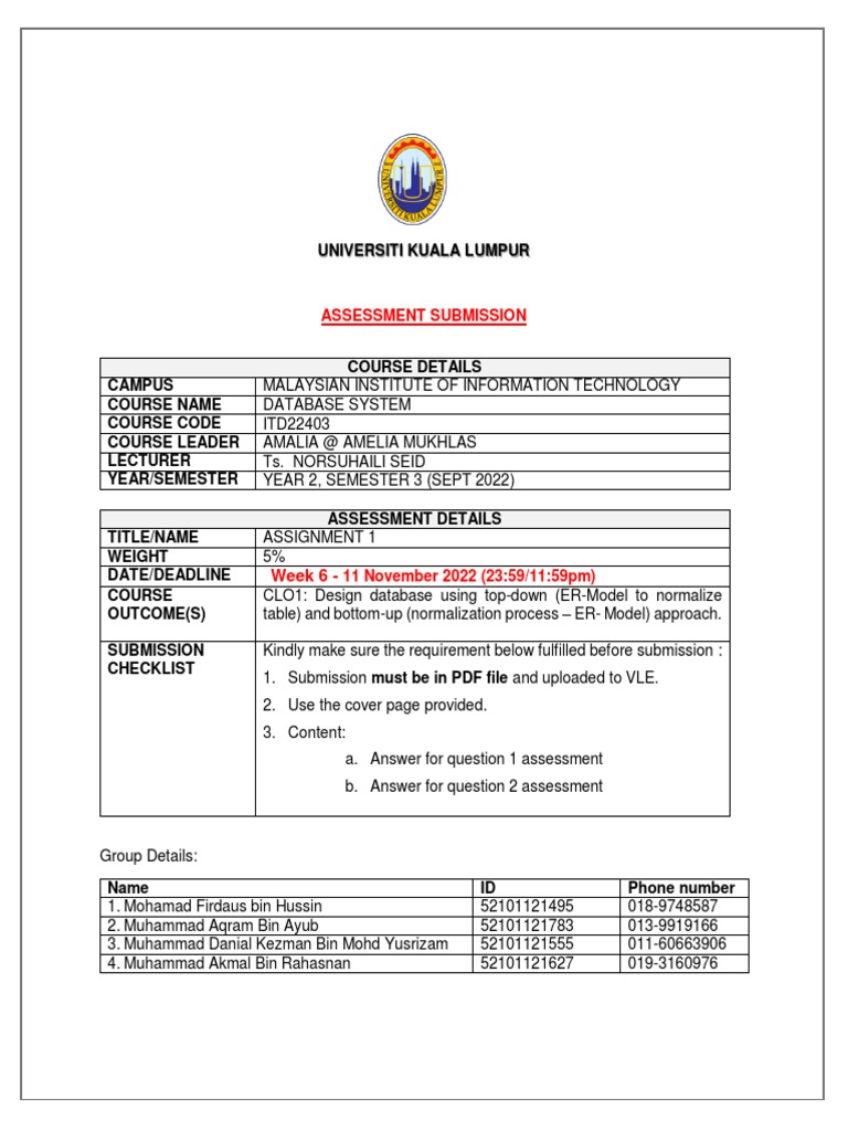 Database Assignment 1 Submission | PDF