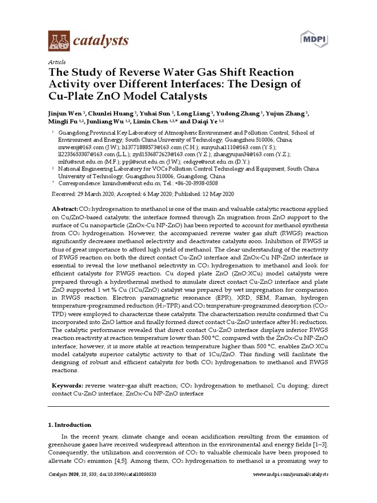 The Study of Reverse Water Gas Shift Reaction Acti | PDF | Zinc Oxide ...