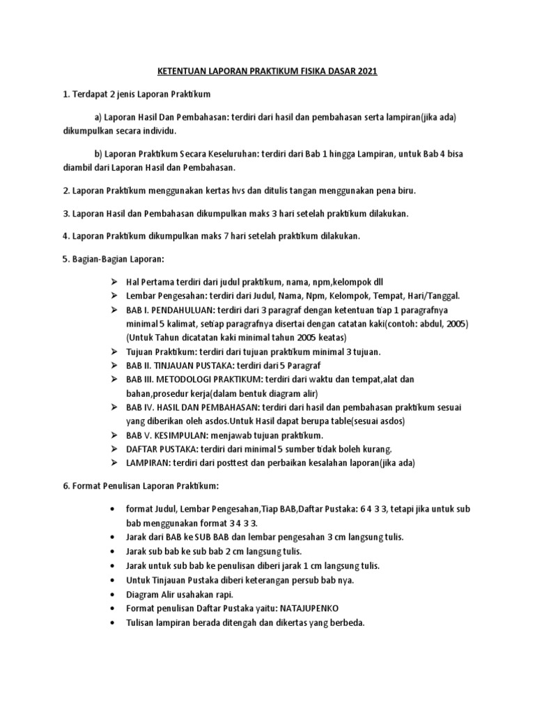 Ketentuan Laporan Praktikum Fisika Dasar 2021 | PDF