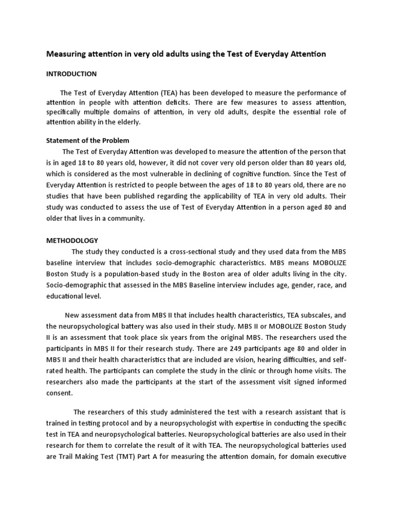 Measuring Attention in Very Old Adults Using The Test of Everyday ...