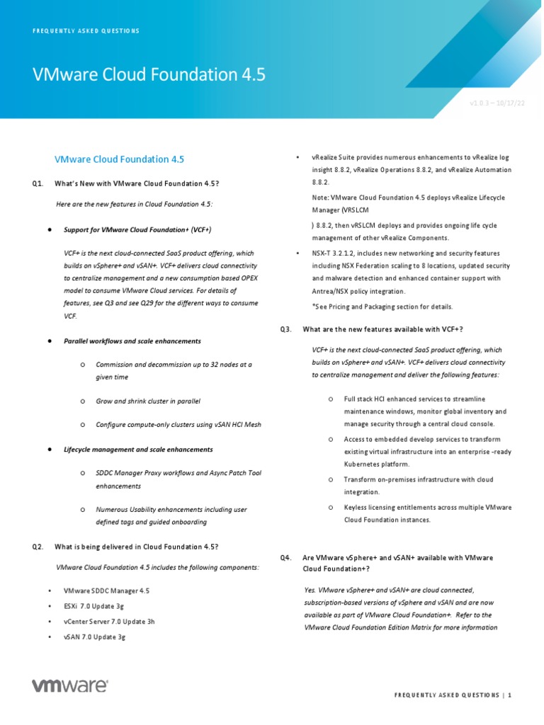 Vmware Cloud Foundation Faq Pdf Cloud Computing V Mware 0459