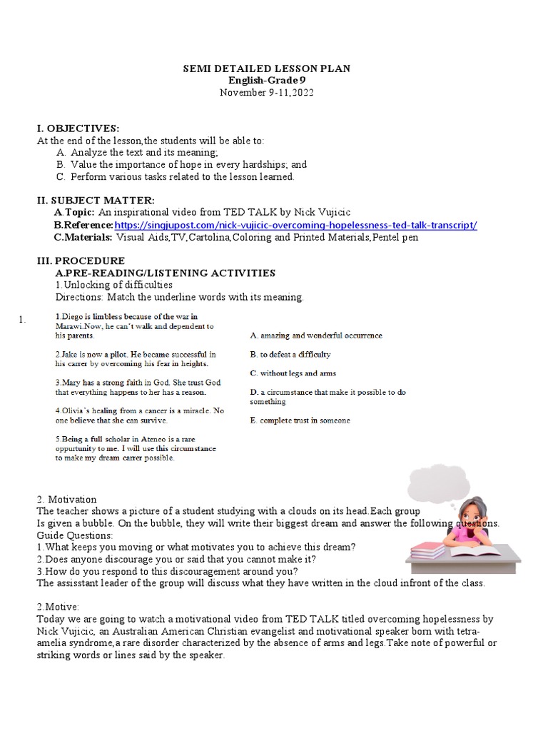 Nick Vujicic | PDF | Hope | Lesson Plan