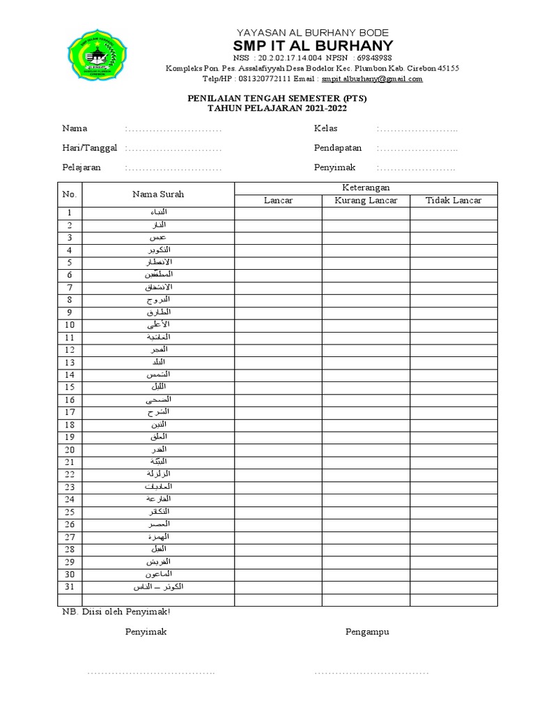 Format Tahfidz Kelas 8b | PDF