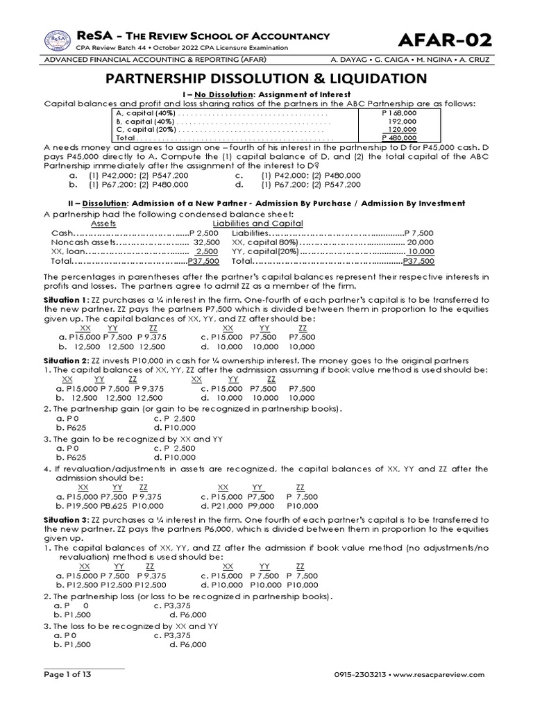 AFAR-02 (Partnership Dissolution & Liquidation) | PDF | Book Value | Balance Sheet