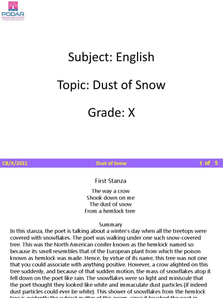 Analysis and Summary of Dust of Snow | PDF | Language Arts & Discipline ...