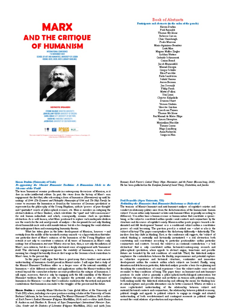 Book of Abstracts - Marx and The Critique of Humanism | PDF | Karl Marx ...