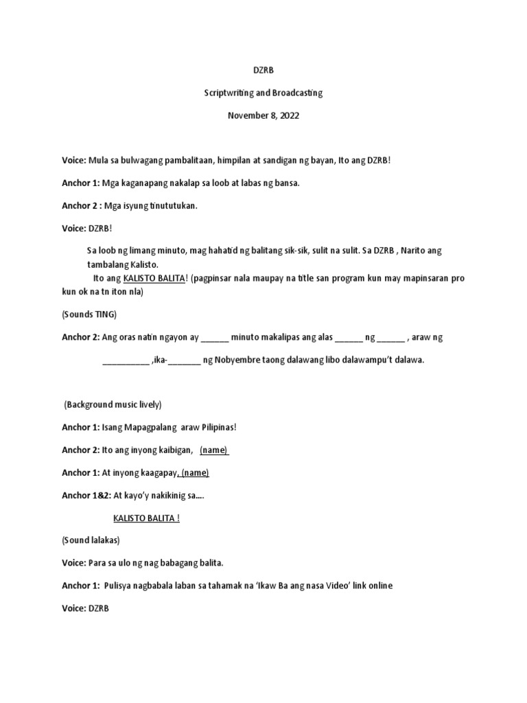 Filipino Radio Broadcasting Script | PDF