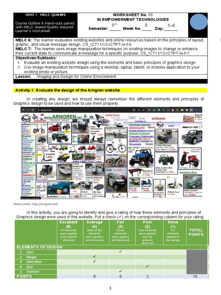Cheena Francesca Luciano - ETECH - Q1 - WORKSHEET - WK5 | PDF | Graphic Design | Design