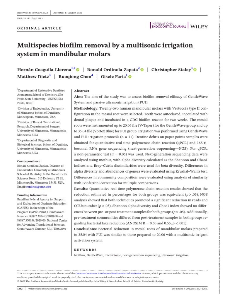 Int Endodontic J - 2022 - Coaguila Llerena - Multispecies Biofilm ... Int Endodontic J - 2022 - Coaguila Llerena - Multispecies Biofilm ...