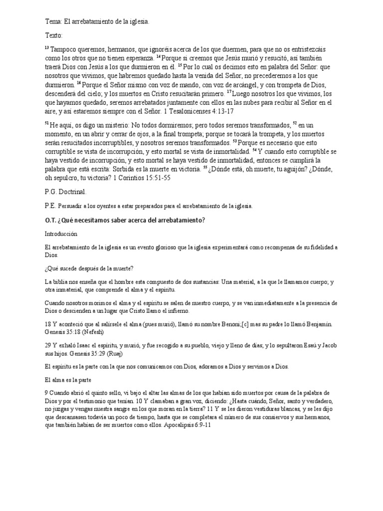 Predica El Arrebatamiento de La Iglesia | Descargar gratis PDF | Jesús ...