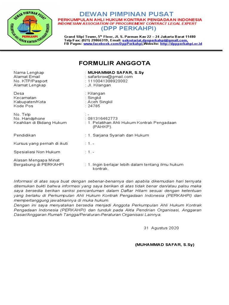 Formulir Keanggotaan Pdf