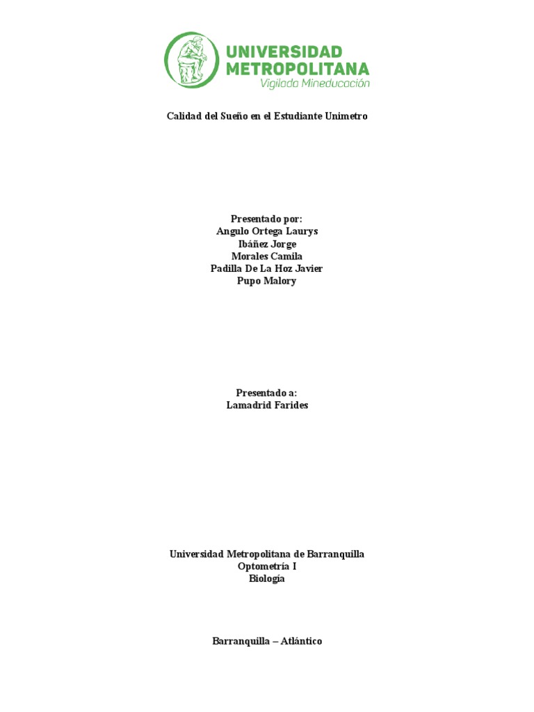 Calidad Del Sueño en El Estudiante Unimetro | PDF | Salud y bienestar | Ciencia y matemáticas