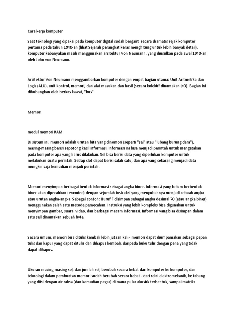 Cara Kerja Komputer Von Neumann | PDF