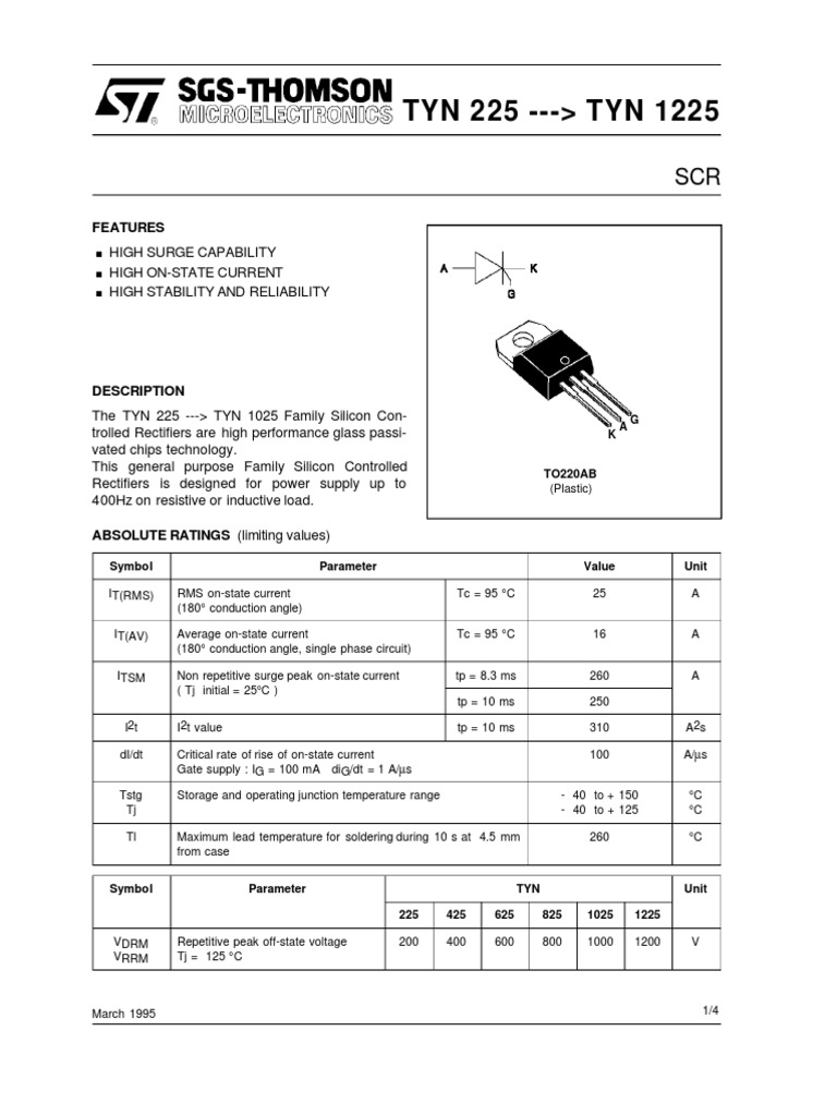 Datasheet - HK - Tyn225 - Tyn1225 - 305987 | PDF | Rectifier | Electricity