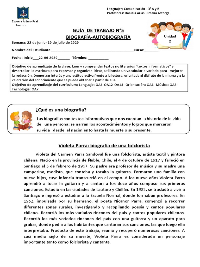 Lenguaje 3ºA Guía Biografía y Autobiografía. | PDF
