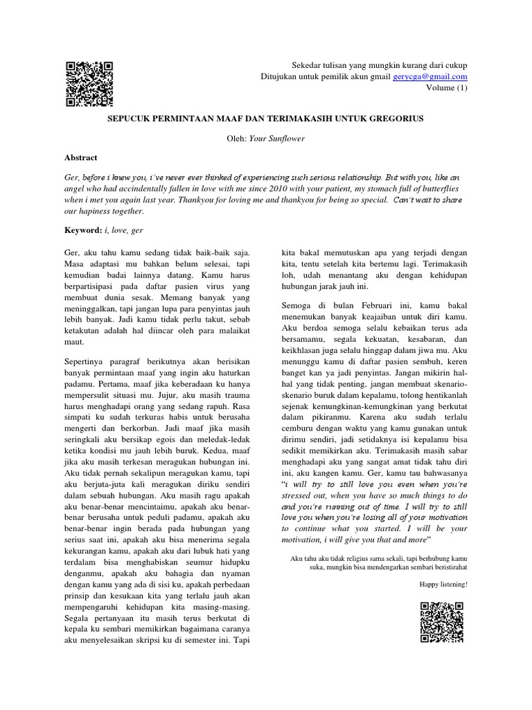 Sepucuk Permintaan Maaf Dan Terimakasih Untuk Gregorius | PDF