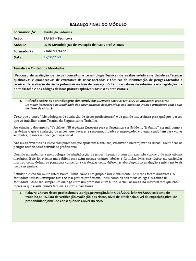 3785 Balanço Final Do Módulo | PDF