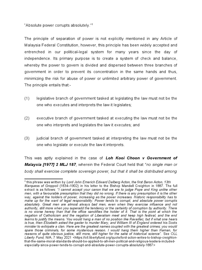 Absolute Power Corrupts Absolutely | PDF | Separation Of Powers ...