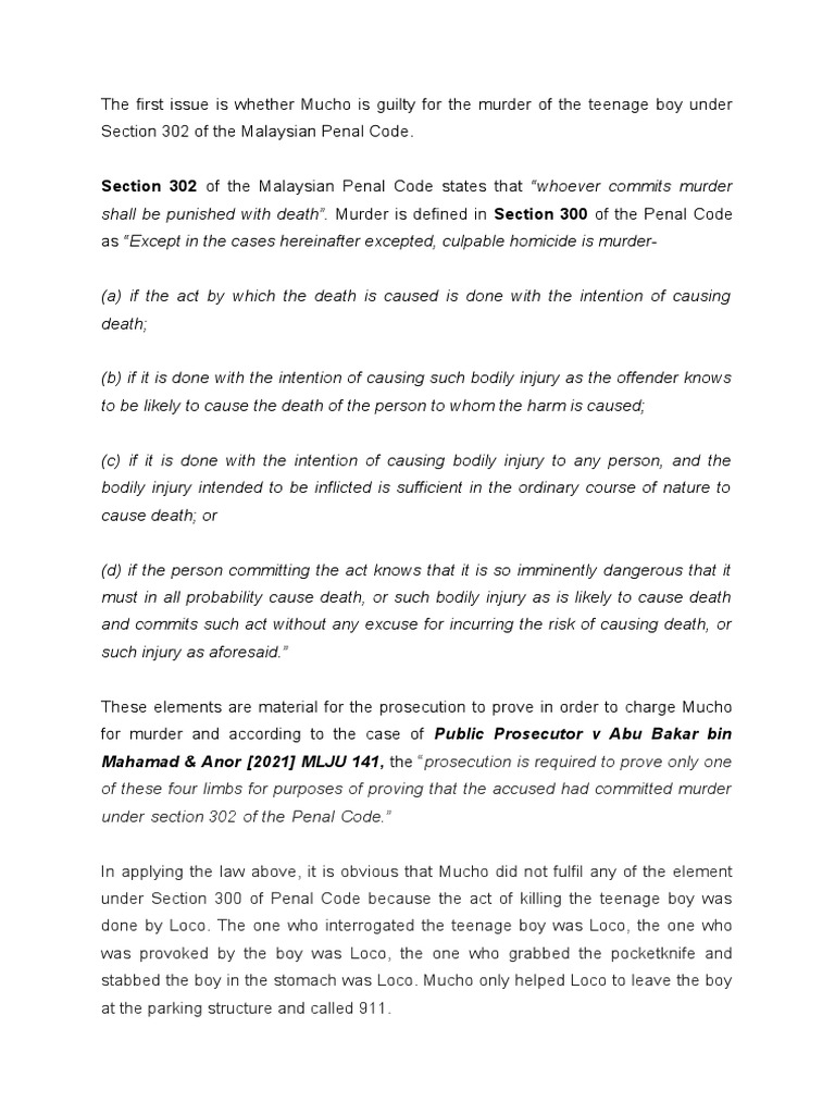 Section 302 of The Malaysian Penal Code | PDF | Criminal Law | Murder
