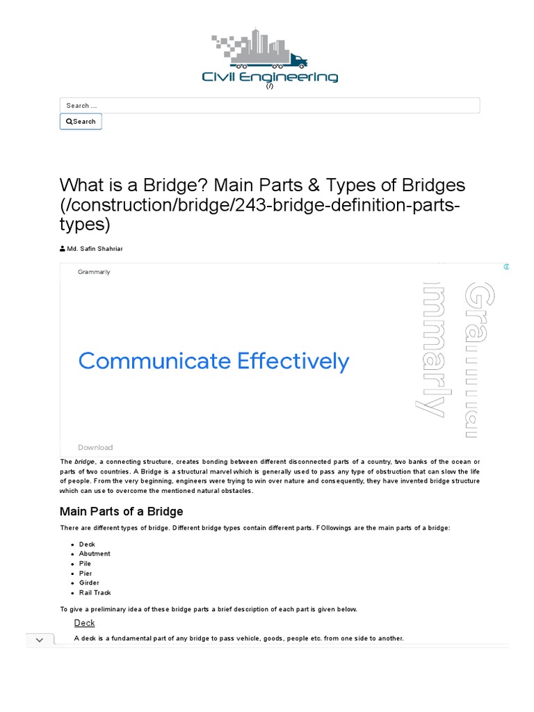 What Is A Bridge - Main Parts & Types of Bridges - Civil Engineering ...