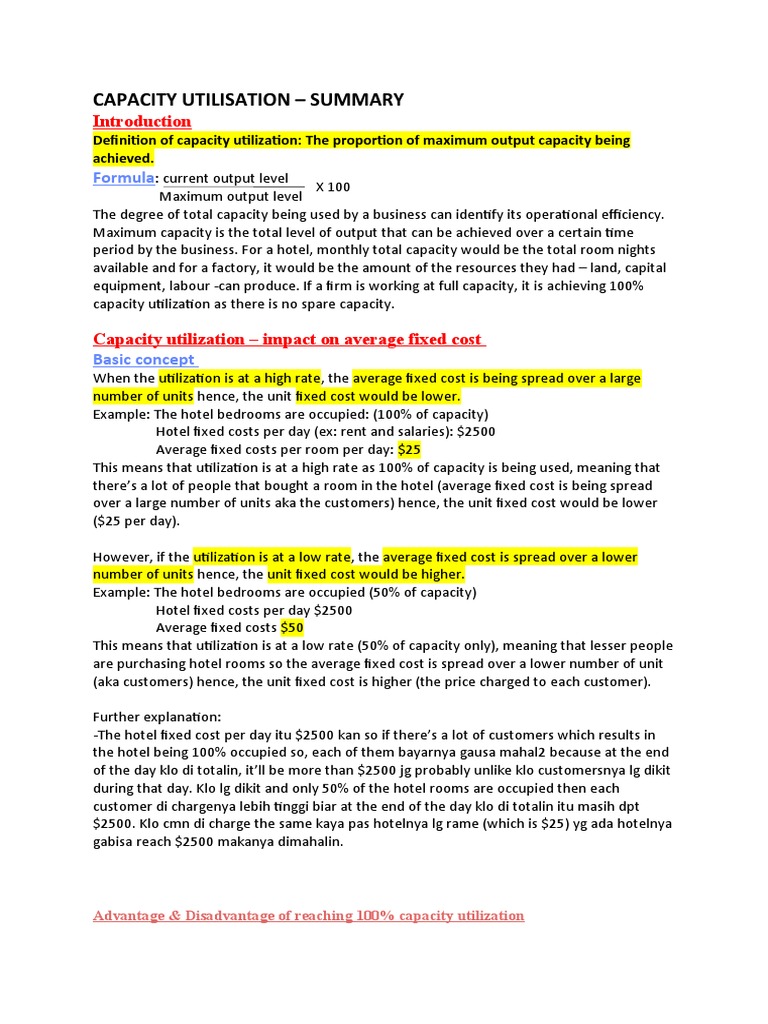 Capacity Utilisation Summary | PDF | Outsourcing | Capacity Utilization