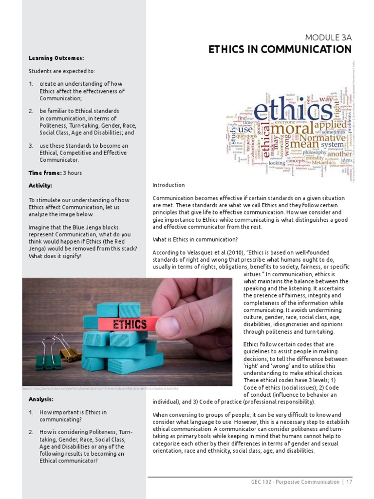 Module 3 Ethics in Communication 1 | PDF | Social Media | Popular Culture & Media Studies