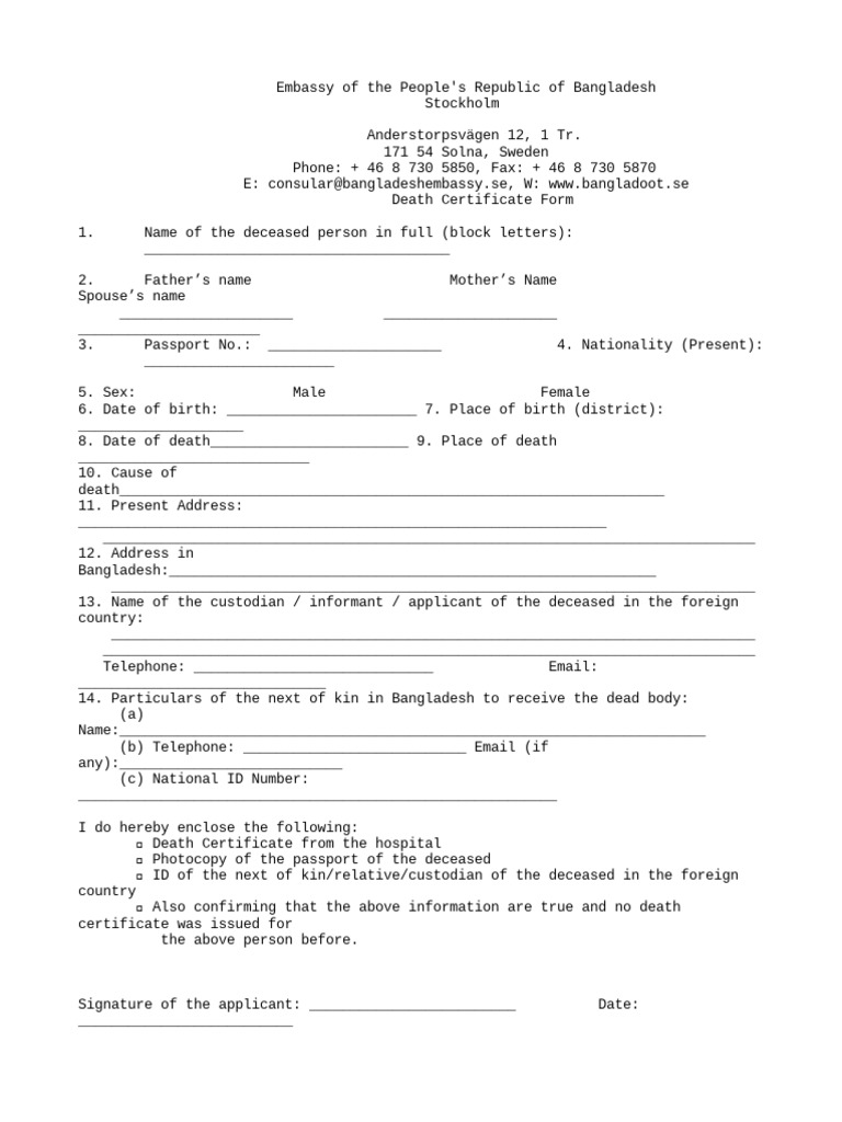 Death Certificate Form | PDF | Authentication | Justice