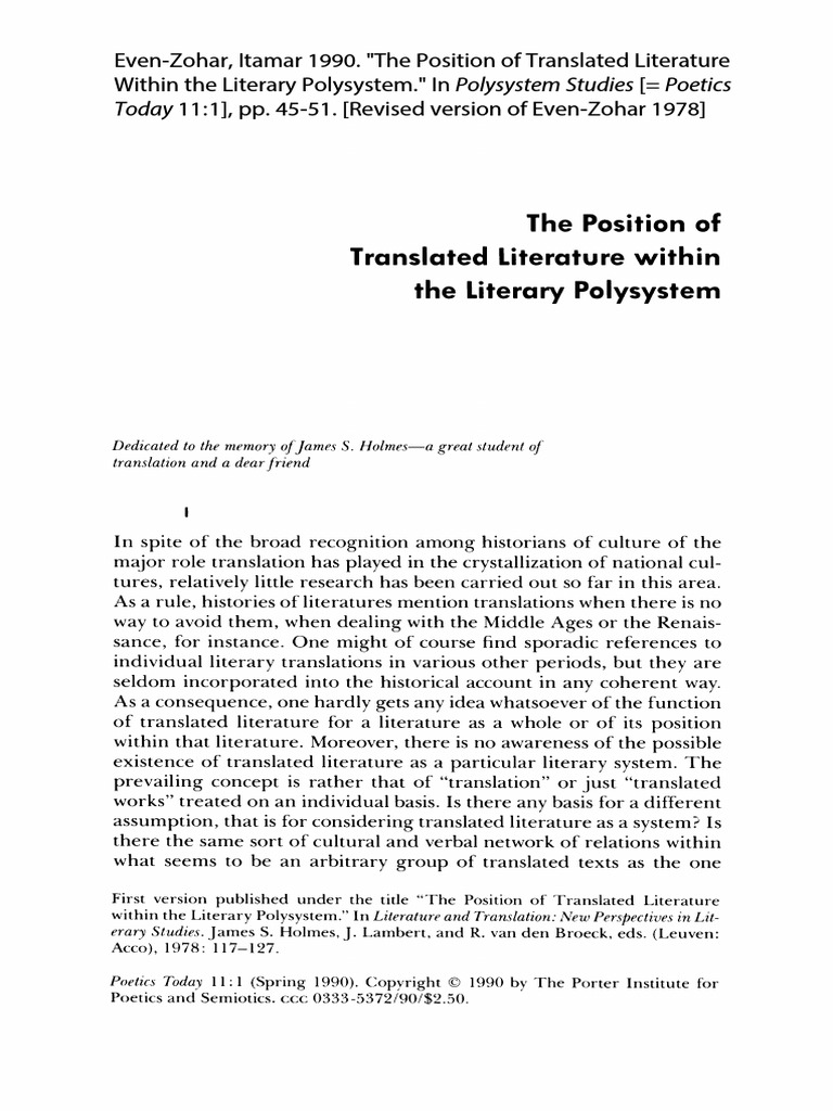Even-Zohar - 1990 - Position of TL | PDF