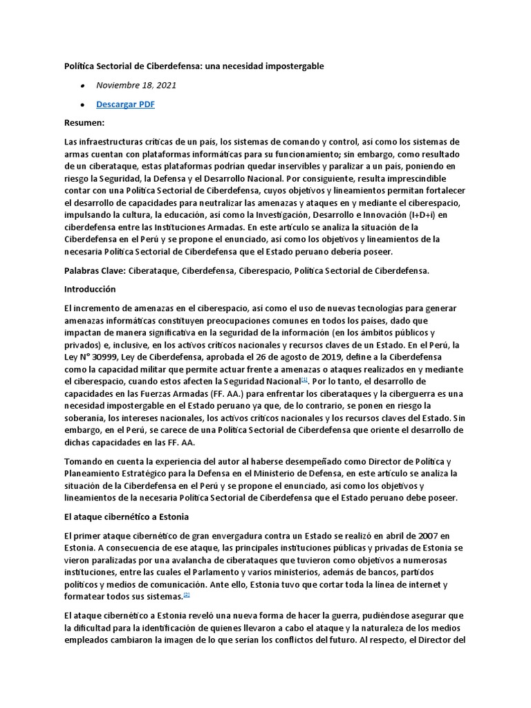 Política de Ciberdefensa en Perú | PDF | Perú | La seguridad informática