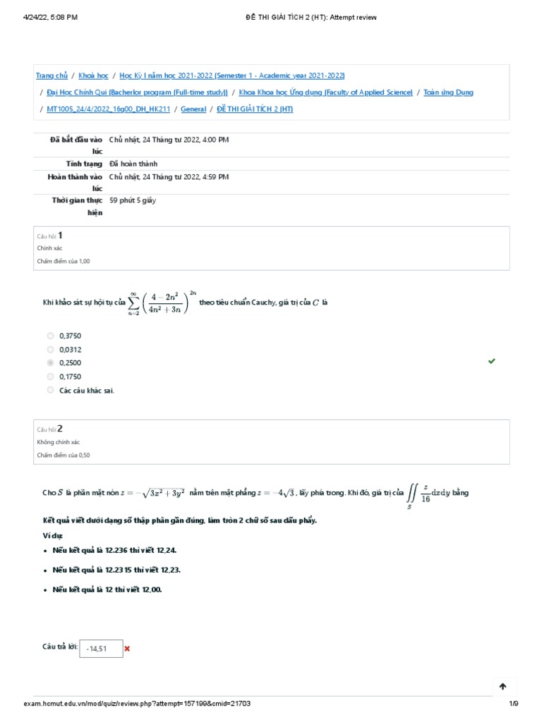 đề thi Giải tích 2 HCMUT | PDF