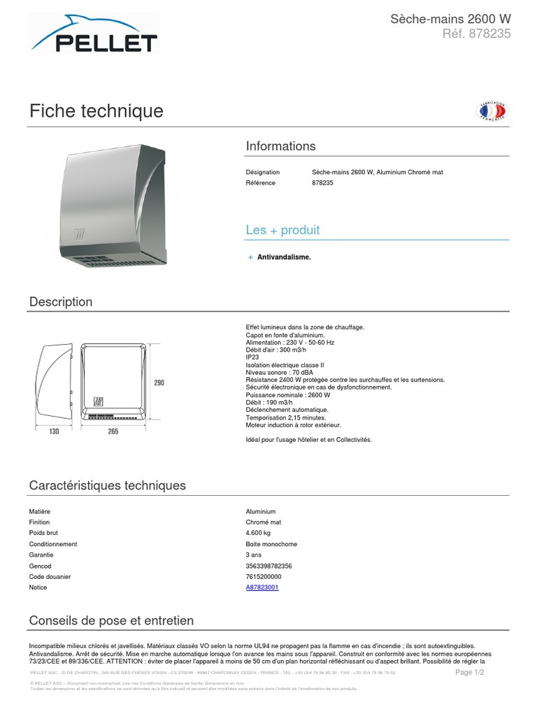006 - Fiche Technique - Sèche Main | PDF